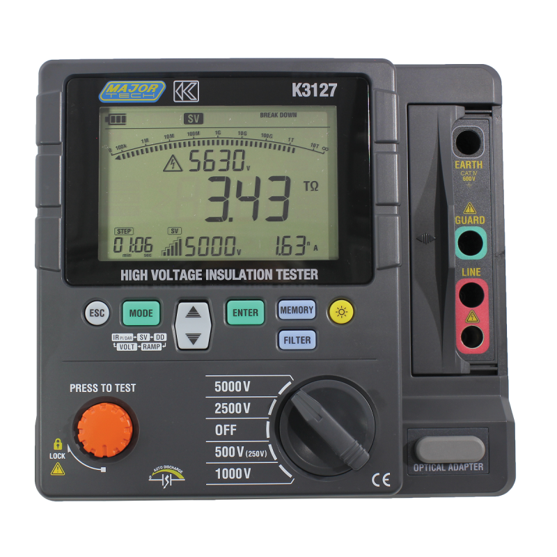 Major Tech K3127 5kV Digital Insulation Tester 5mA, PI/DAR/DD/SV