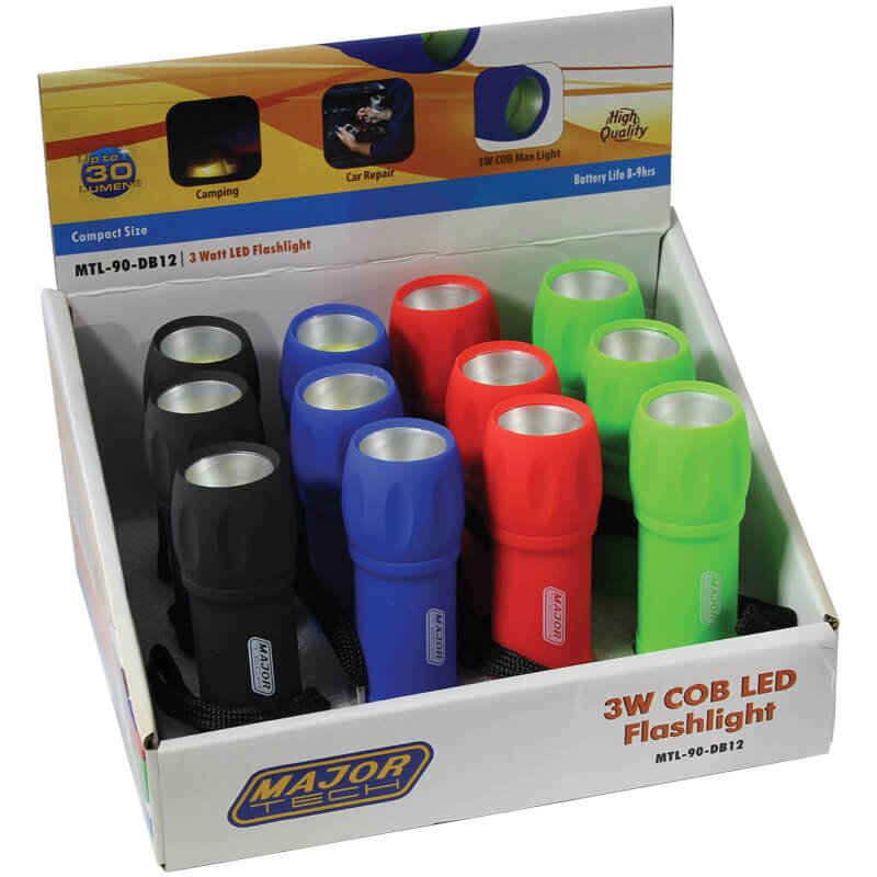 Major Tech MTL-90-DB12 Small Rubber Torch, COB LED,1.5W, 12 pcs